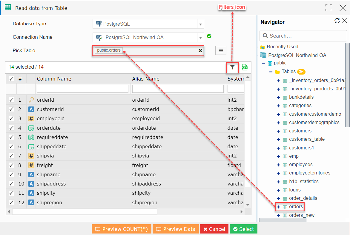 Apply filters and aggregation transformations from RDBMS widget – RightData