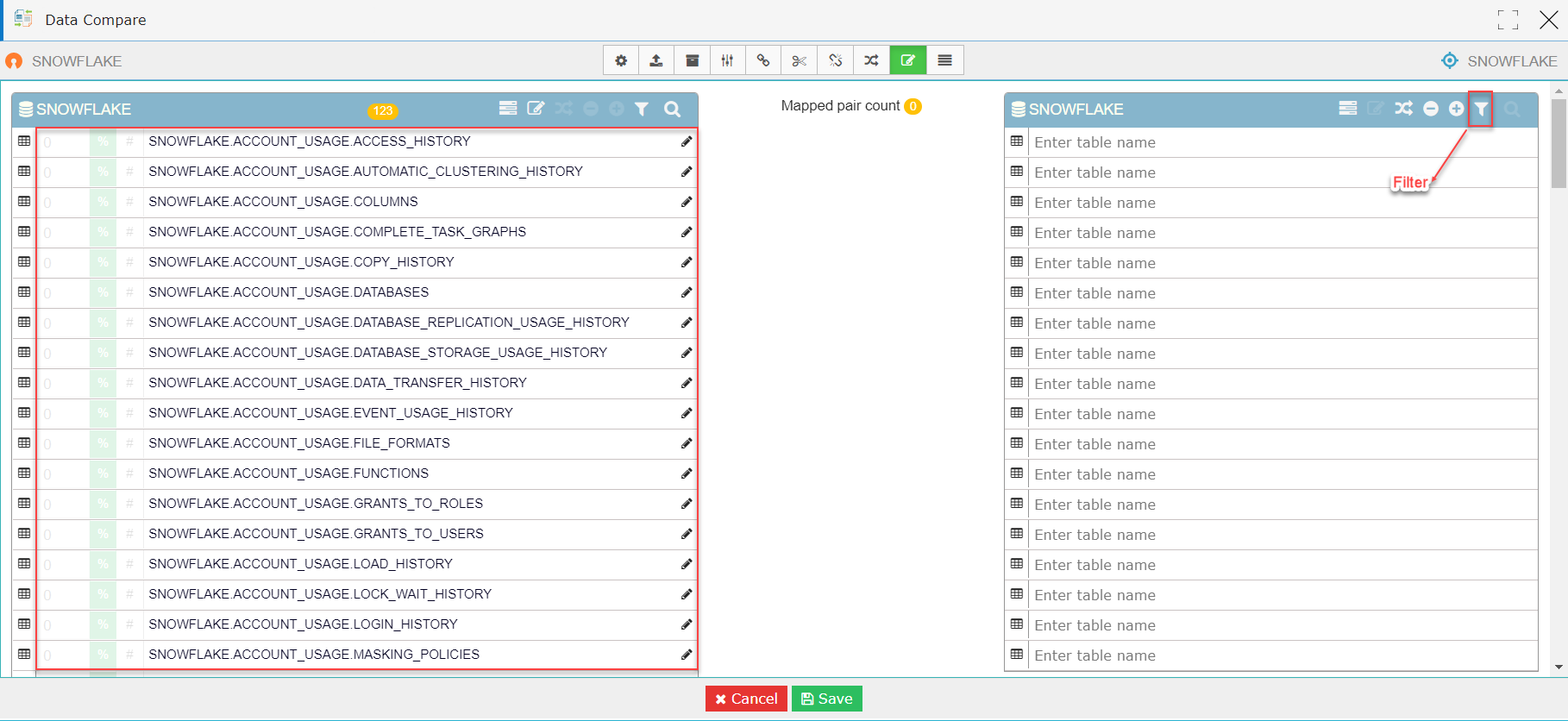 Pushdown Reconciliation Using Data Compare Snowflake Data Source