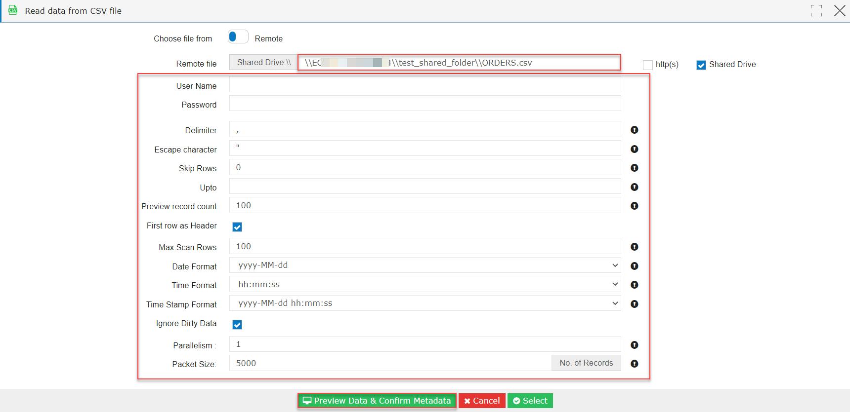 Fdr Using Remote Shared Drive Csv And Snowflake Rightdata