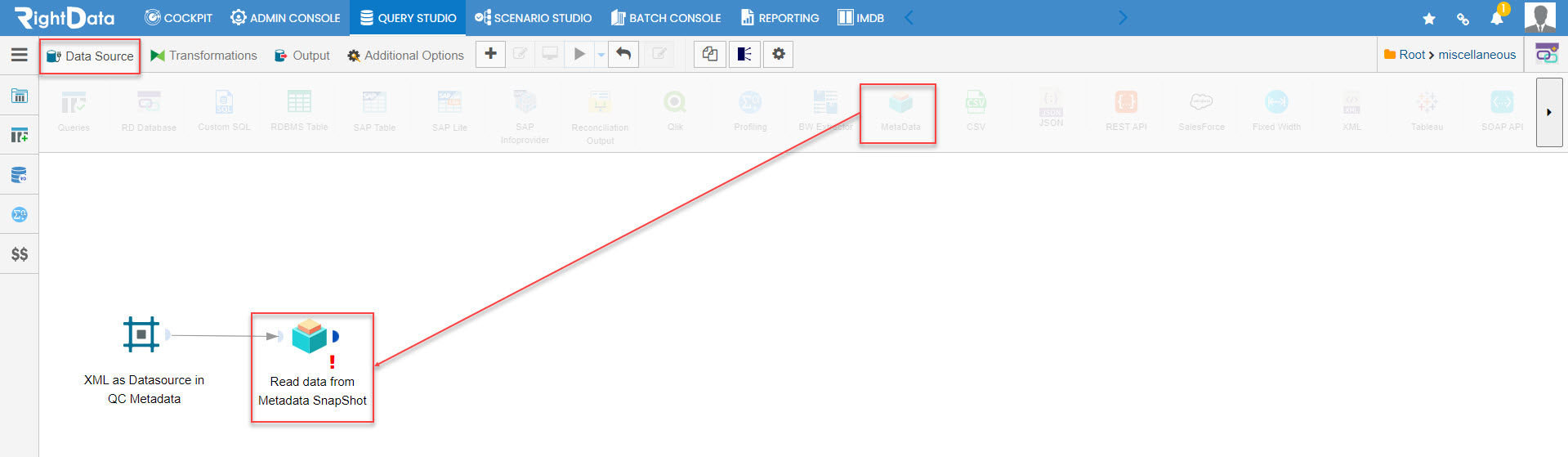 Xml As Data Source In Metadata Widget Of Query Chain Rightdata