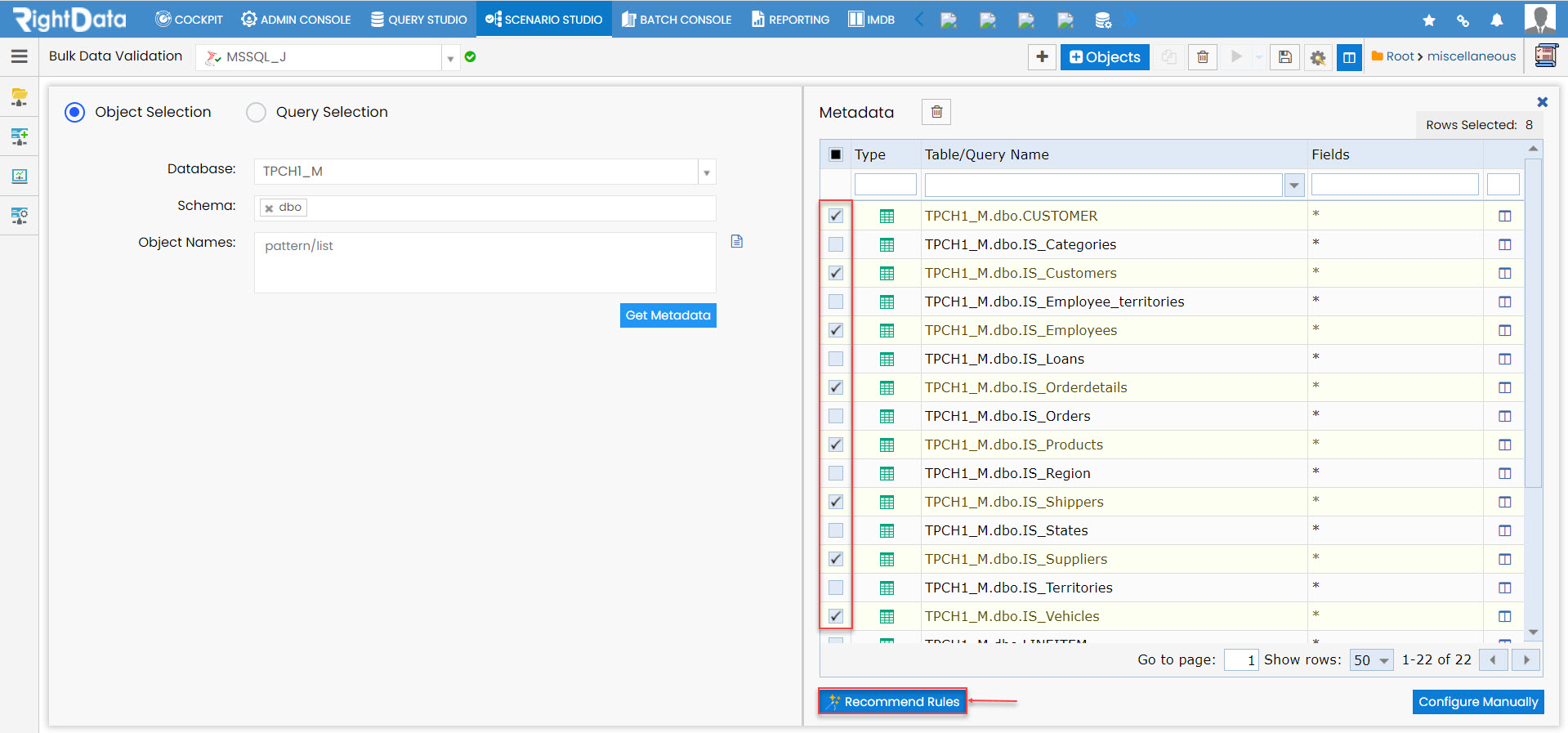 Enable rule recommendation in Bulk Data Validation – RightData