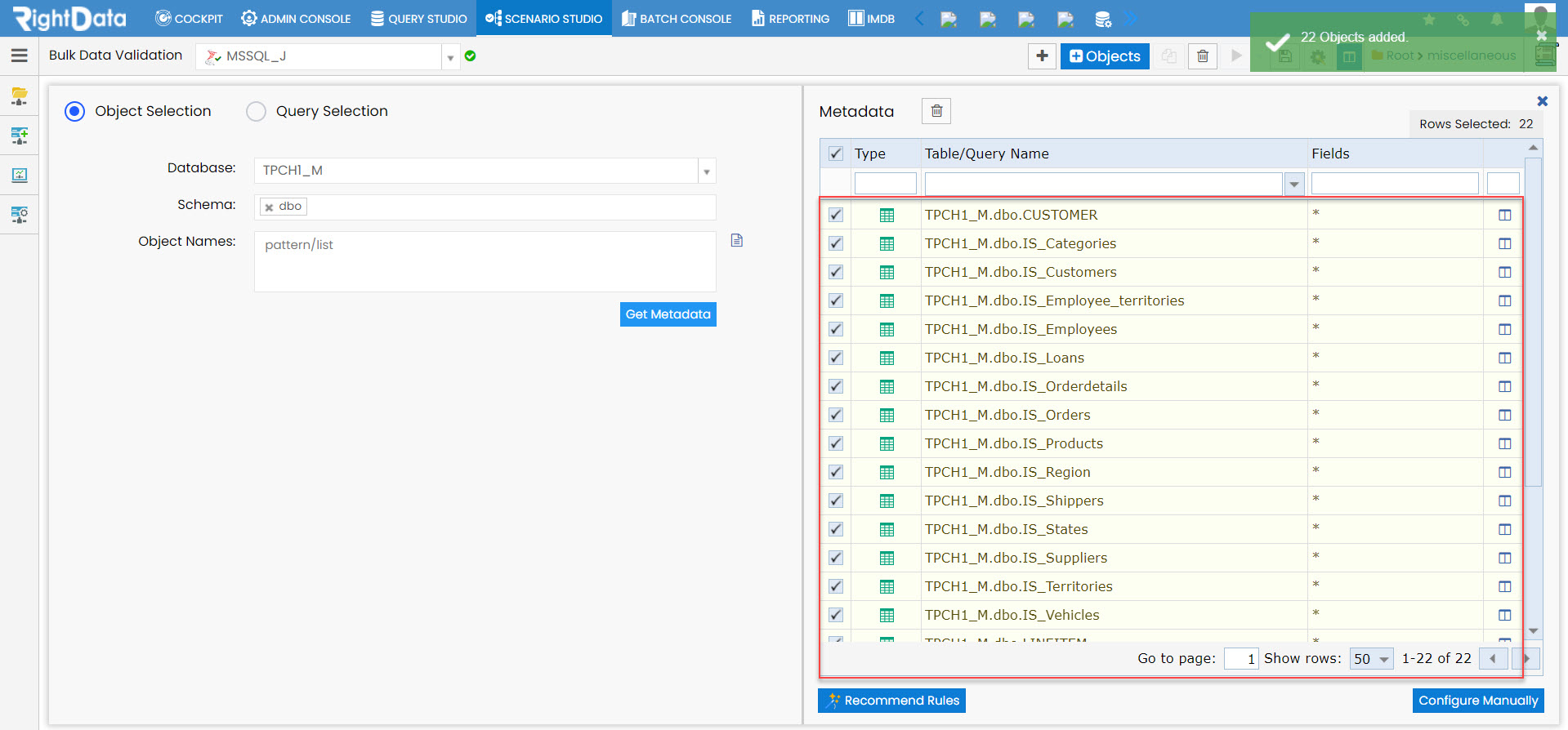 Enable rule recommendation in Bulk Data Validation – RightData