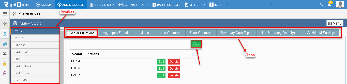 Query Studio (Global Query Settings) – RightData