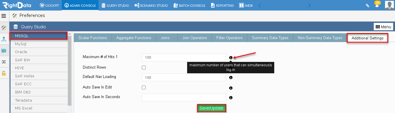 Query Studio (Global Query Settings) – RightData