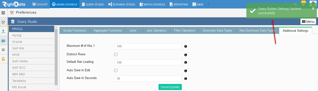 Query Studio (Global Query Settings) – RightData