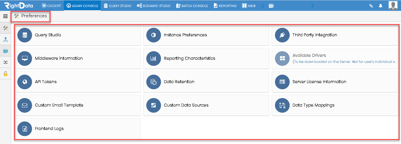 Query Studio (Global Query Settings) – RightData