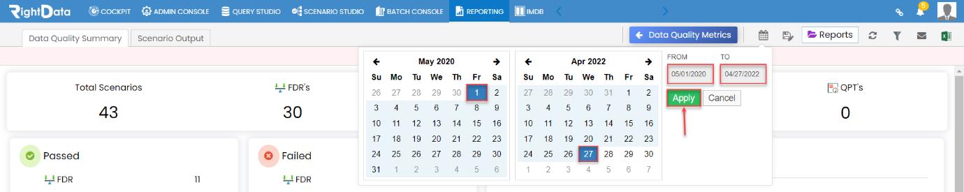 Ability to add date range in Reporting metrics dashboards – RightData