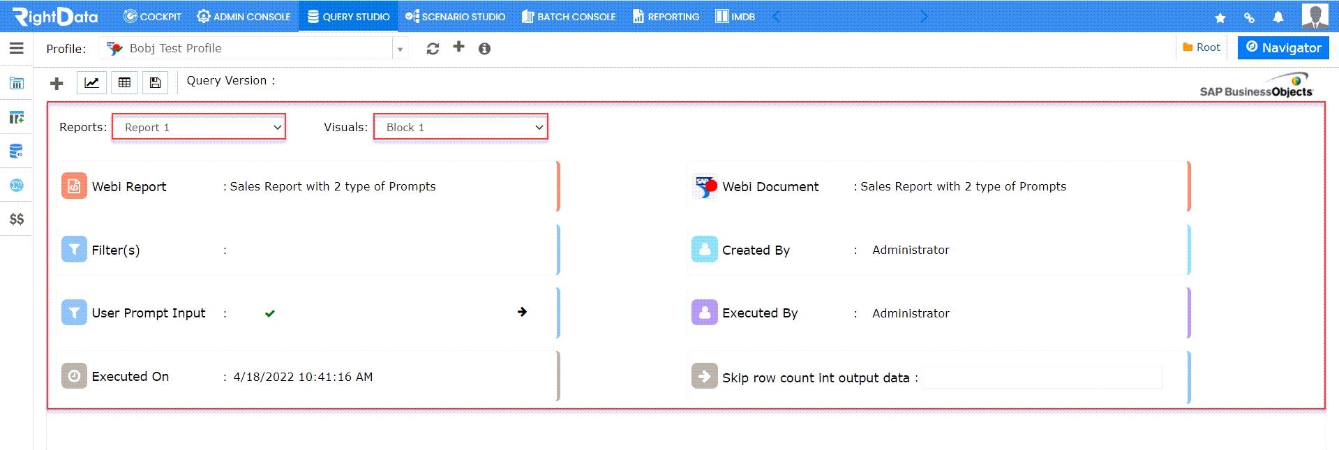 Ability to check the BOBJ Profile Report Visualization in Query Builder ...