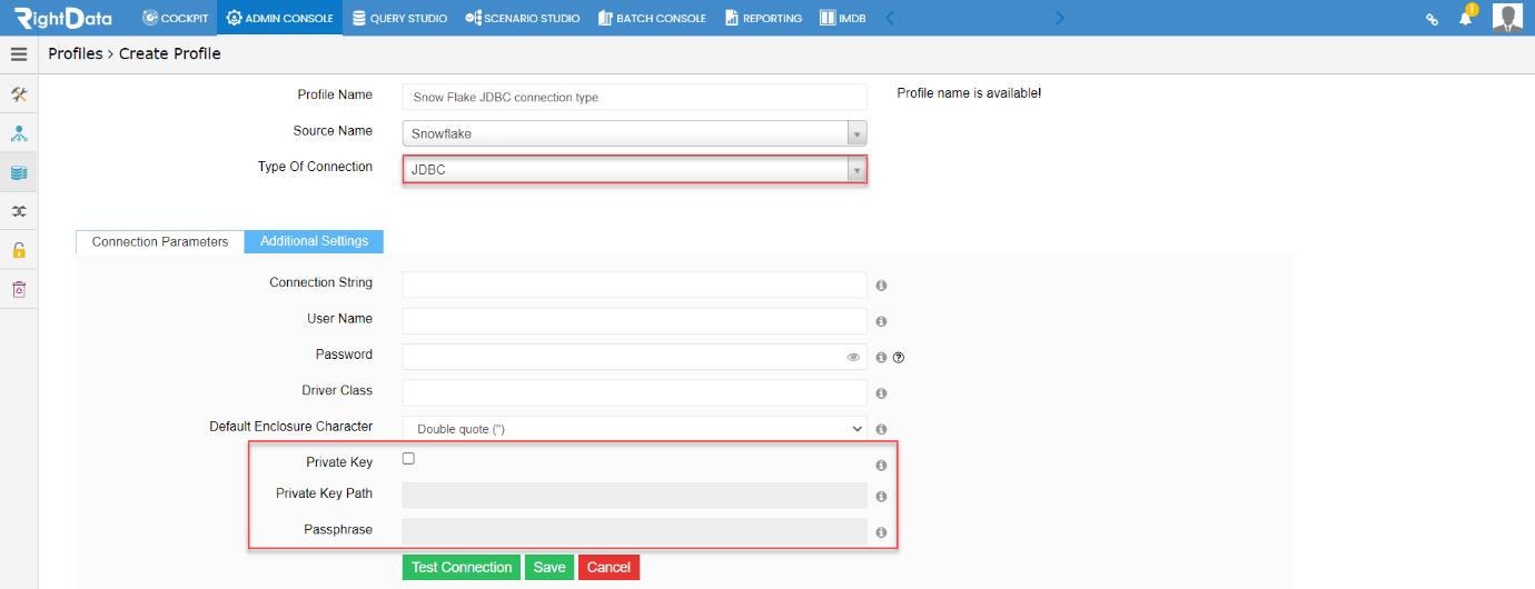 Ability to create Snowflake connection (JDBC) using Private Key – RightData