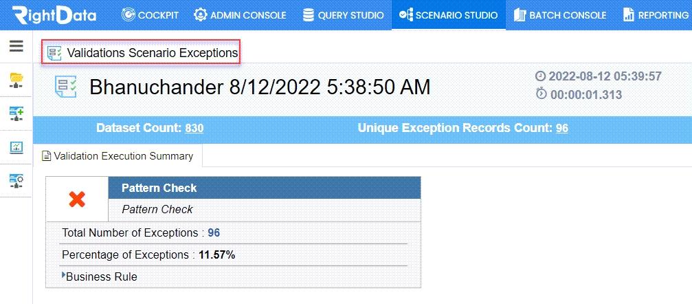 Validation using Pattern Check business rule – RightData