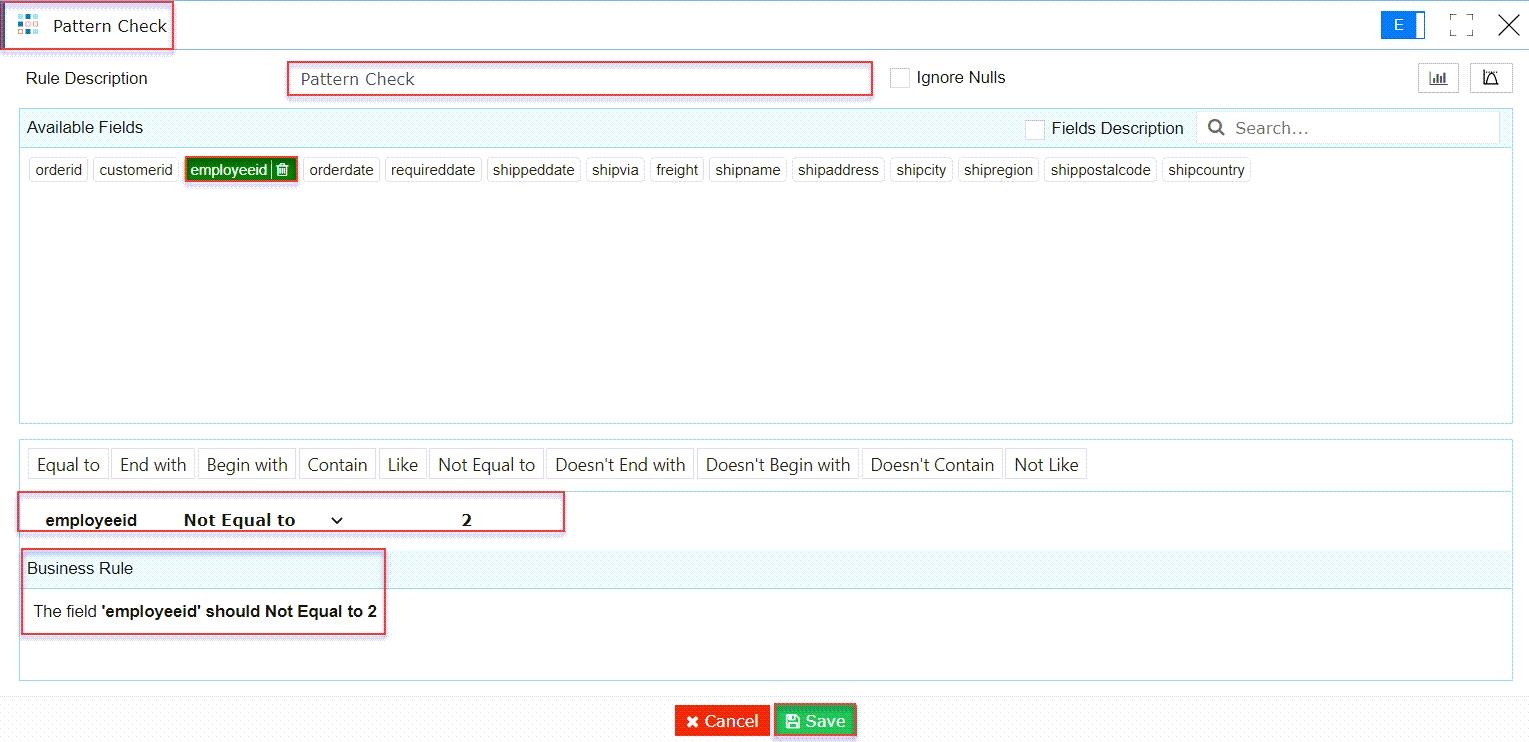 Validation using Pattern Check business rule – RightData